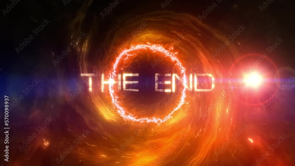 Vidéo Stock The End glitch text effect with glow orange red black hole ...