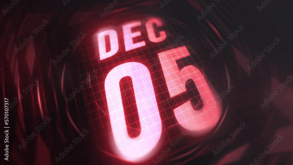 5 December in 3d motion graphic. Infrared calendar in futuristic and ...
