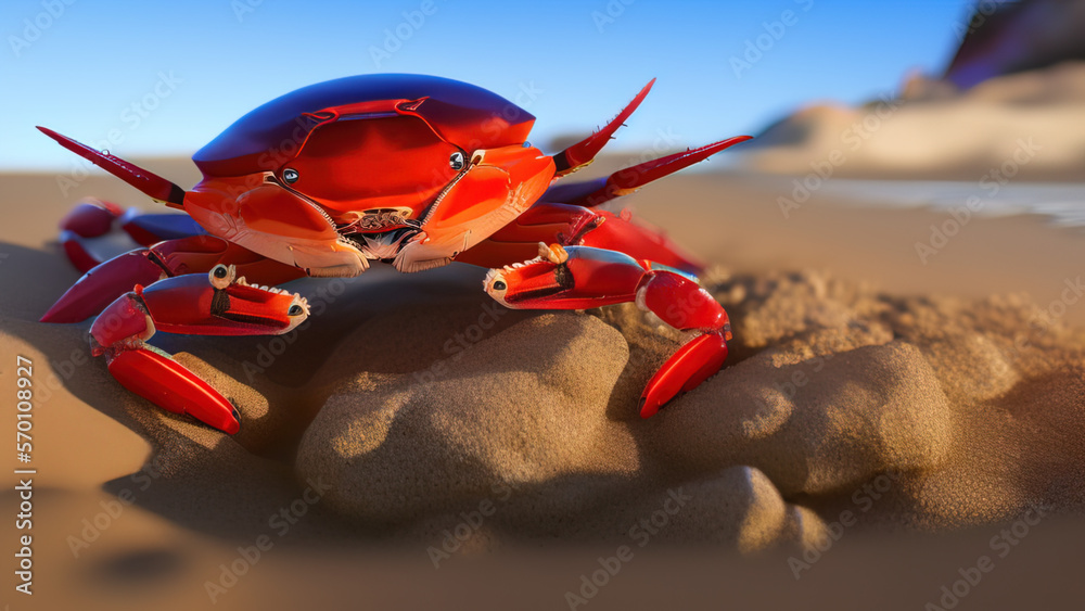 cartoon crab in the sand, Generative AI Stock Illustration | Adobe Stock