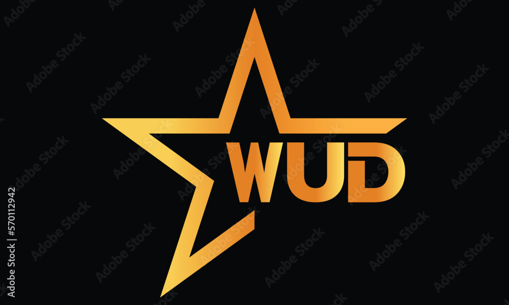 WUD golden luxury star icon three letter logo design vector template ...