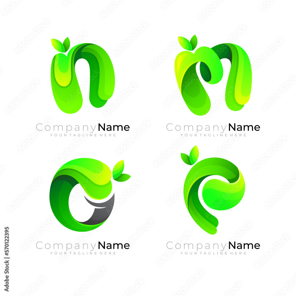 Set Letter N M O P Design Nature Template Leaf Logos Green Stock Set Letter N M O P Design Nature Template Leaf Logos Green Stock