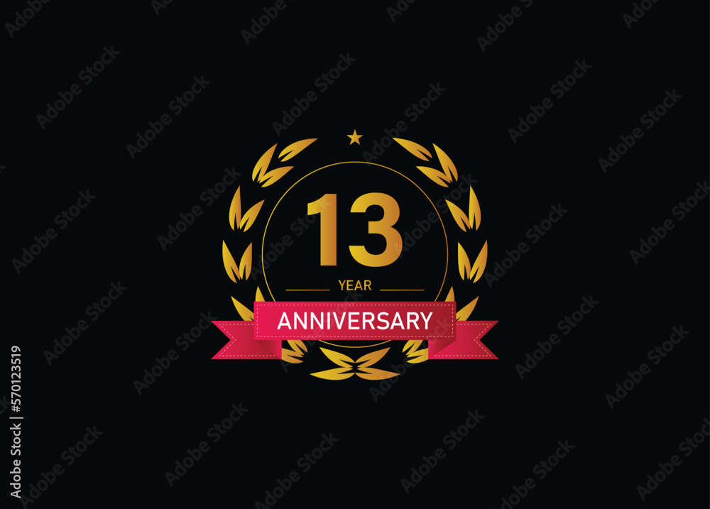 13 year anniversary celebration. Anniversary logo with ring and ...