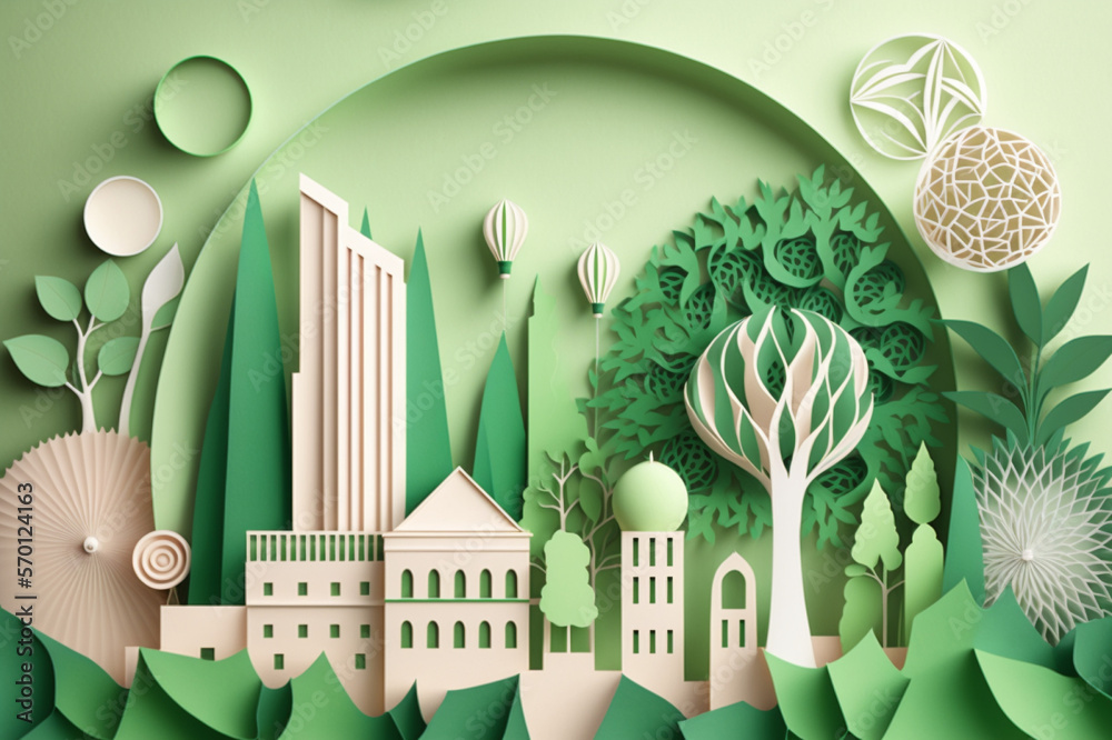 Paper art style ,Paper cut of eco city design Green energy concept and ...