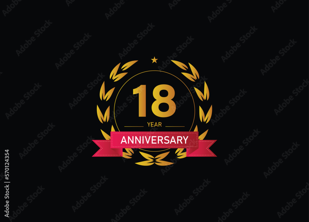18 year anniversary celebration. Anniversary logo with ring and ...