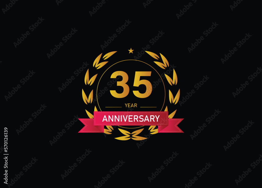 35th anniversary celebration with gold glitter color and white ...