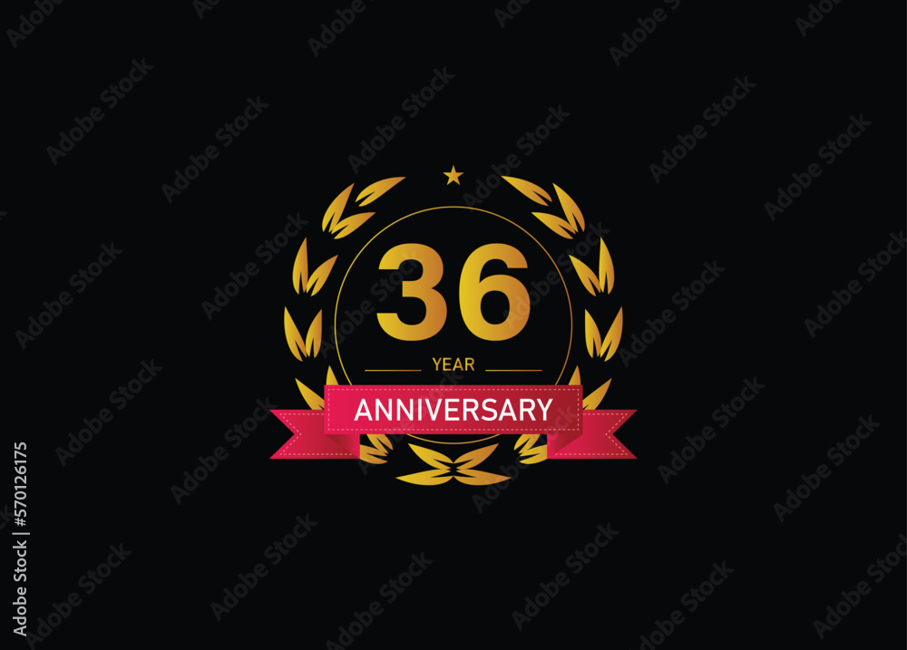 36th anniversary celebration with gold glitter color and white ...