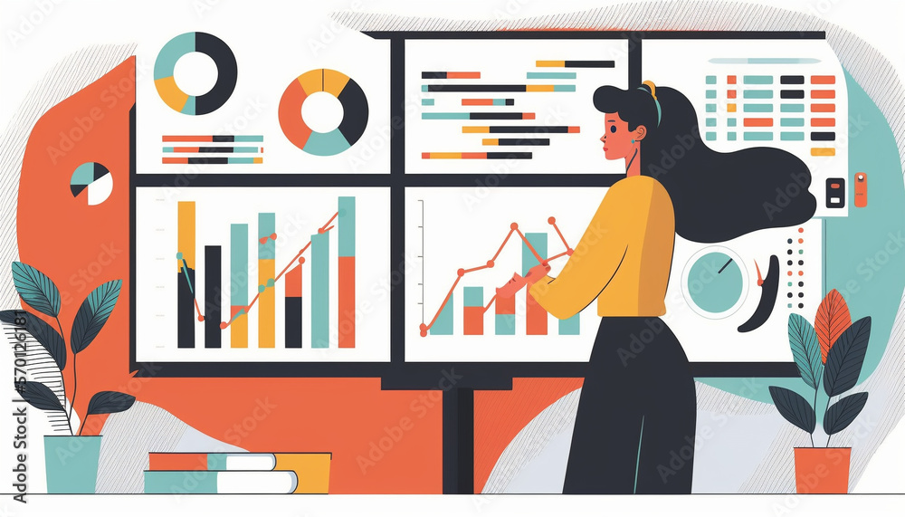 Illustration of Woman analyst analyzing data and creating insight ...