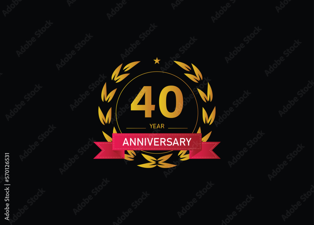 40th anniversary celebration with gold glitter color and white ...