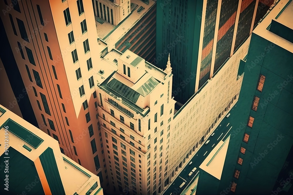 Office building top view background in retro-style colors. Manhattan ...