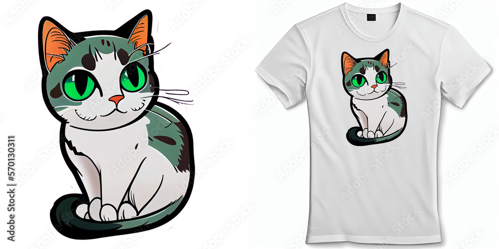 Cartoon Cat T-Shirt Design Stock Photo | Adobe Stock