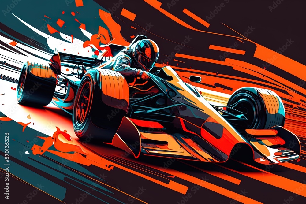 Futuristic racing formula at fast ride to finish. Post product ...