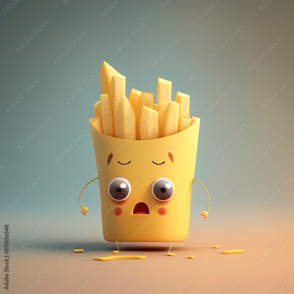 collection of happy, smiling, joyful cartoon style French fries ...