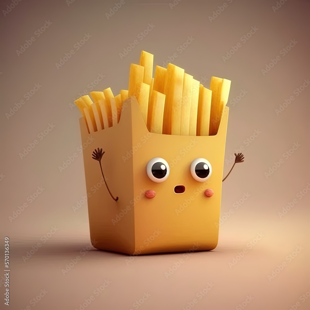 collection of happy, smiling, joyful cartoon style French fries ...