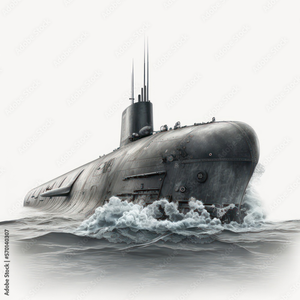 Detailed illustration of a modern nuclear submarine venting emergency ...