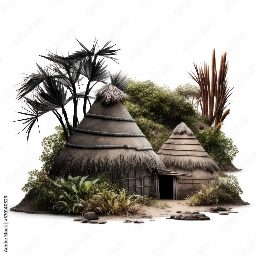 Detailed illustration of a primitive tribe civilization village with ...