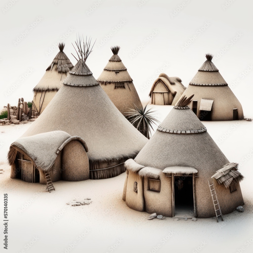 Detailed illustration of a primitive tribe civilization village with ...