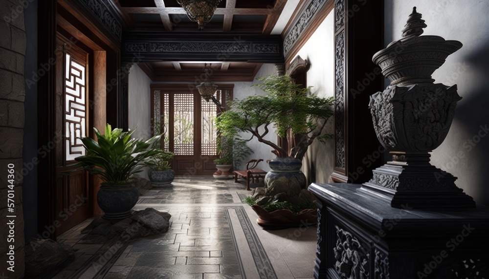 Cozy Beautiful Chinese-Inspired Entrance Hall with Stone Flooring ...