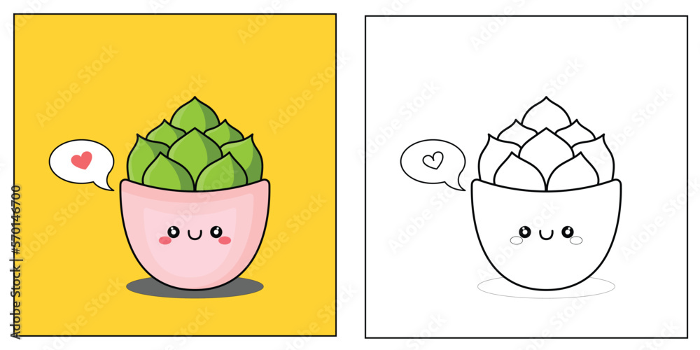 Vector illustration with caktus kawaii. Cute square page coloring book ...