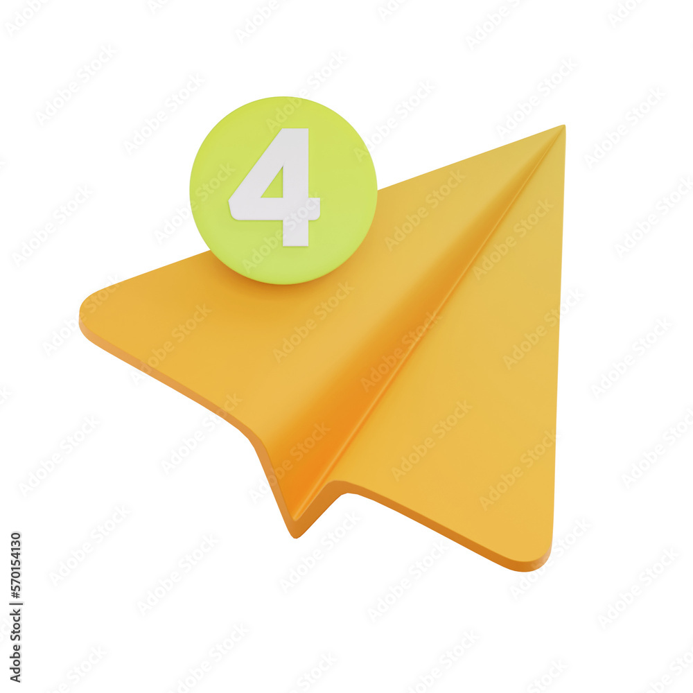 messages sent yellow plane 3D Icon Stock Illustration | Adobe Stock