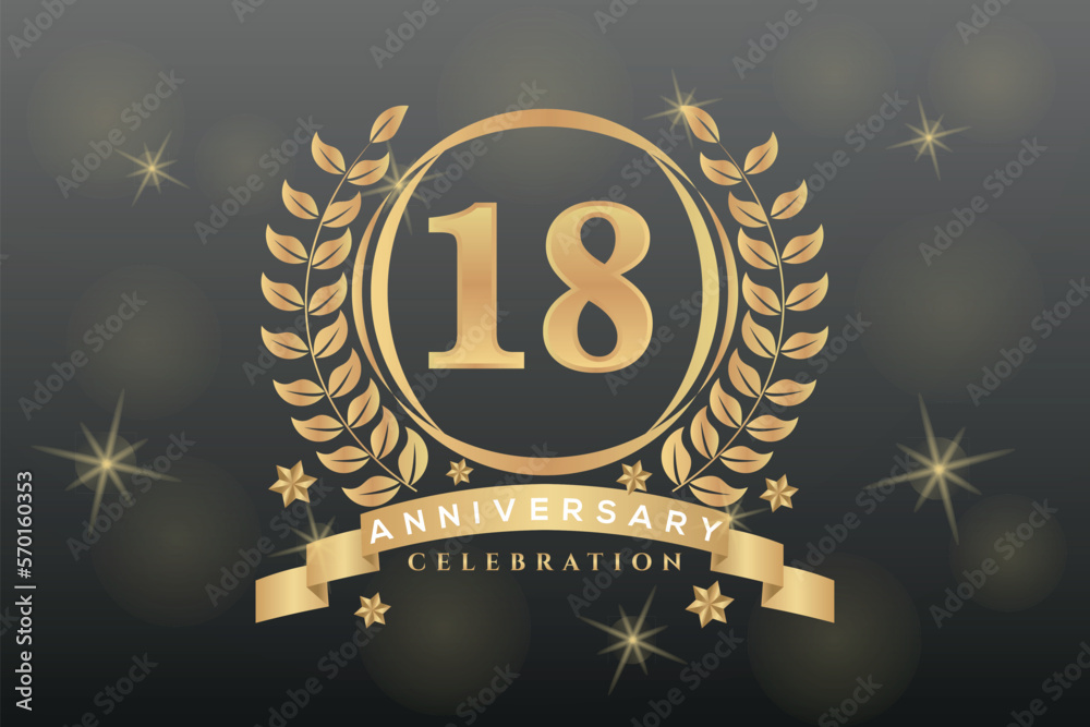 18th anniversary celebration background. Golden numbers with gold ...