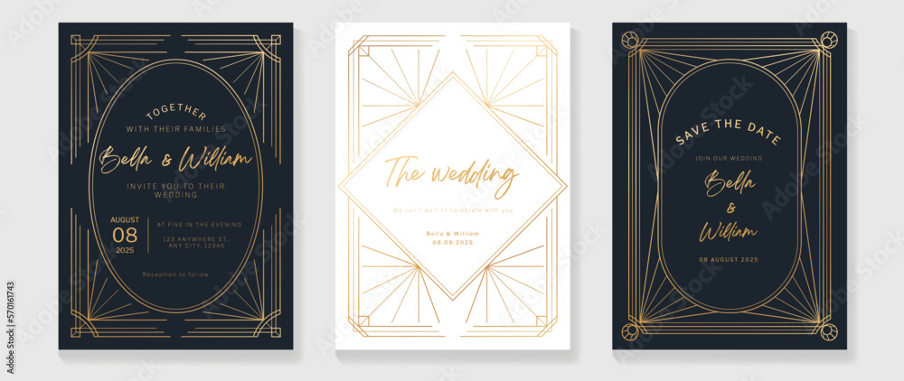 Luxury wedding invitation card background vector. Golden elegant ...