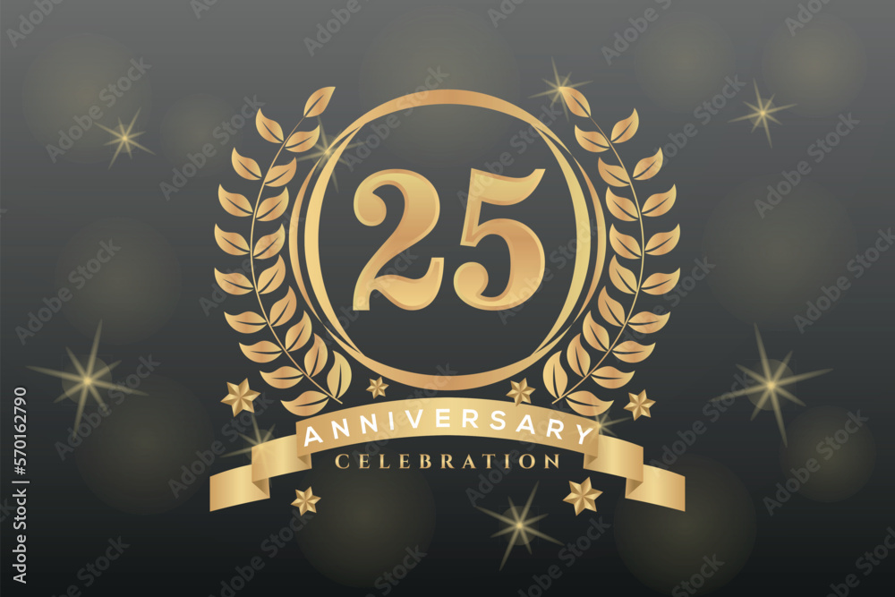 25th anniversary celebration background. Golden numbers with gold ...