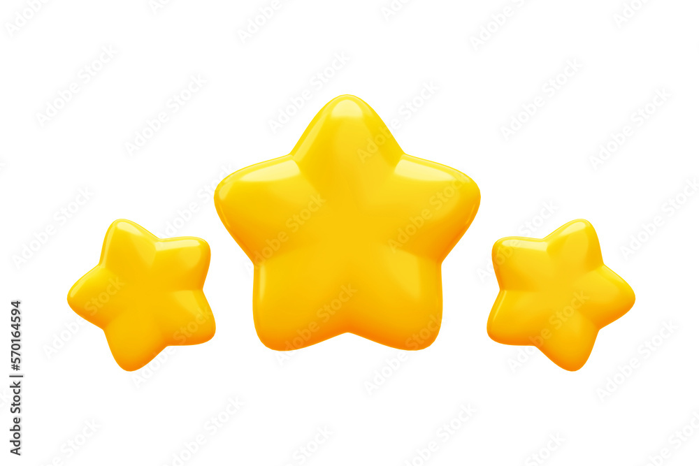 Three yellow stars Customer rating feedback best service review winner element icon sign cartoon ...