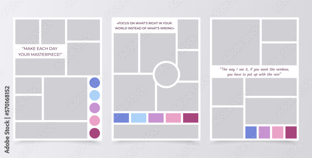 Photo collage template. Mood board layout. Mosaic pictures album grid ...