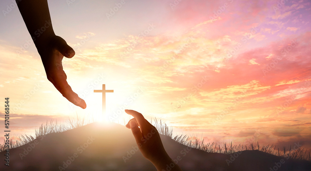 silhouette of God's helping hand concept and international day of peace ...