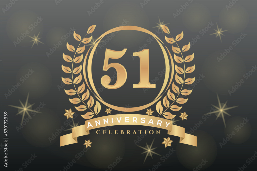 51st anniversary celebration background. Golden numbers with gold ...
