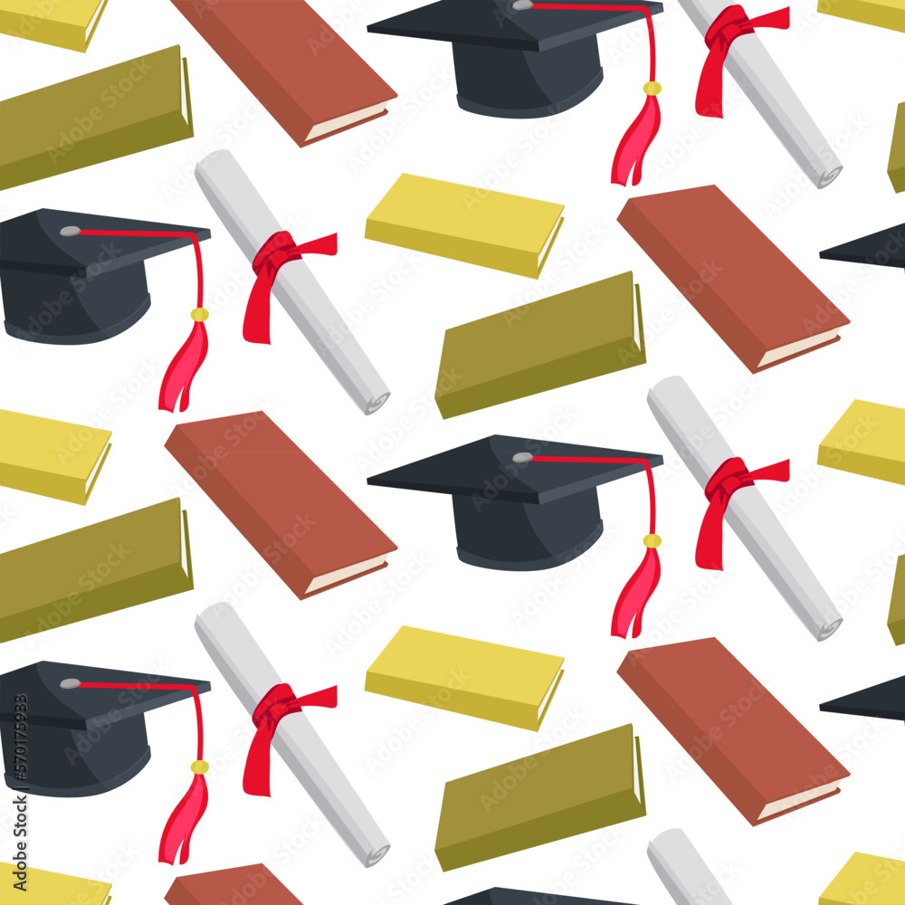 A pattern of graduation hats, high school or college graduation ...