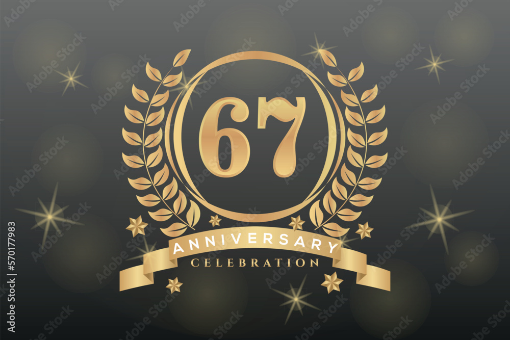 67th anniversary celebration background. Golden numbers with gold ...