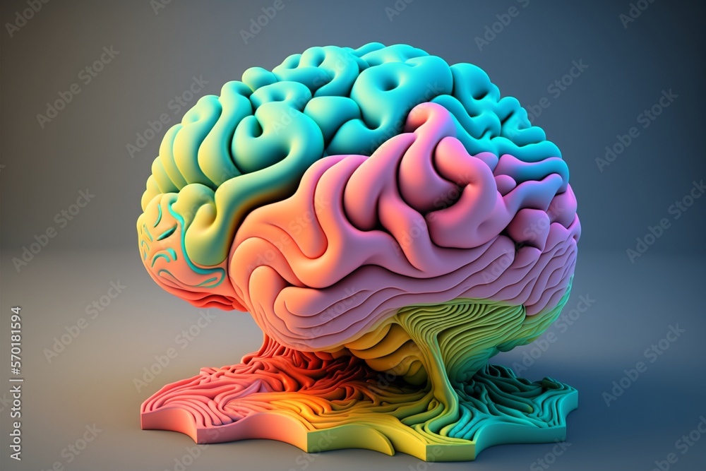 Colorful brain 3D illustration made by AI generative, fluid style with ...