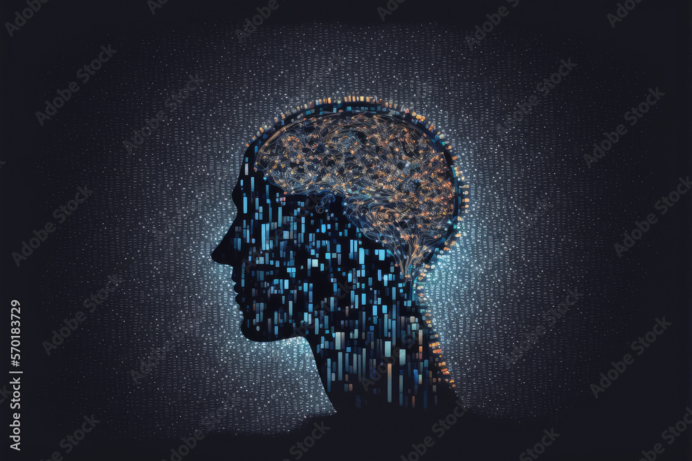 Genius human head with AI brain artificial intelligence virtual ...