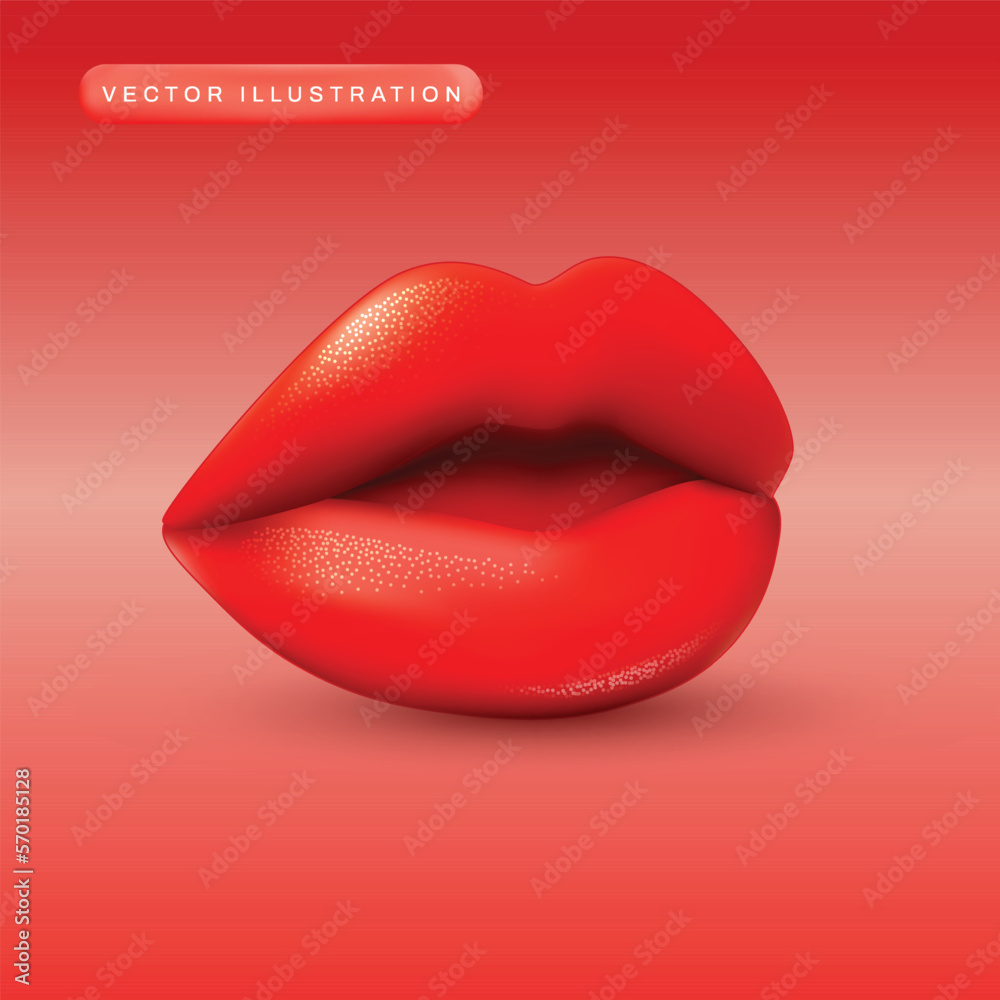 Red women's lips. Realistic 3d design In cartoon style. Vector ...