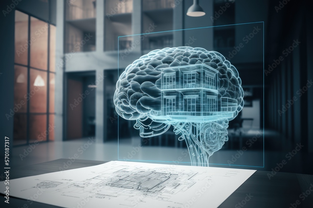 Virtually intelligent artificial intelligence hologram with a sketch of ...