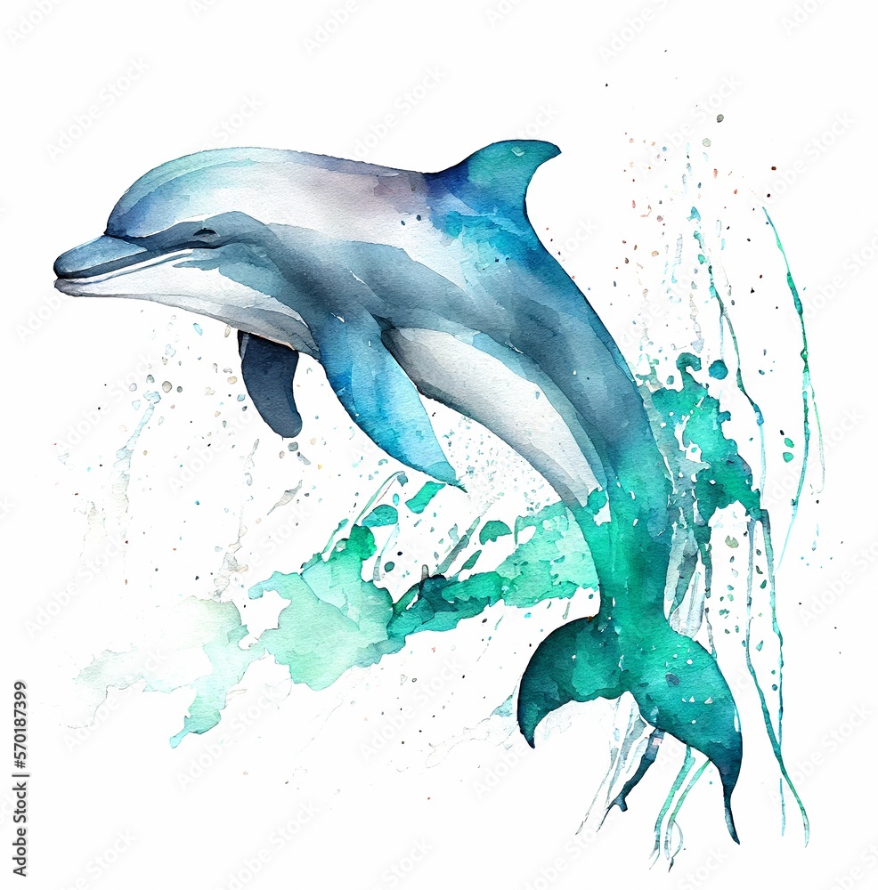 beautiful dolphin watercolor hand drawn illustration sea Stock ...