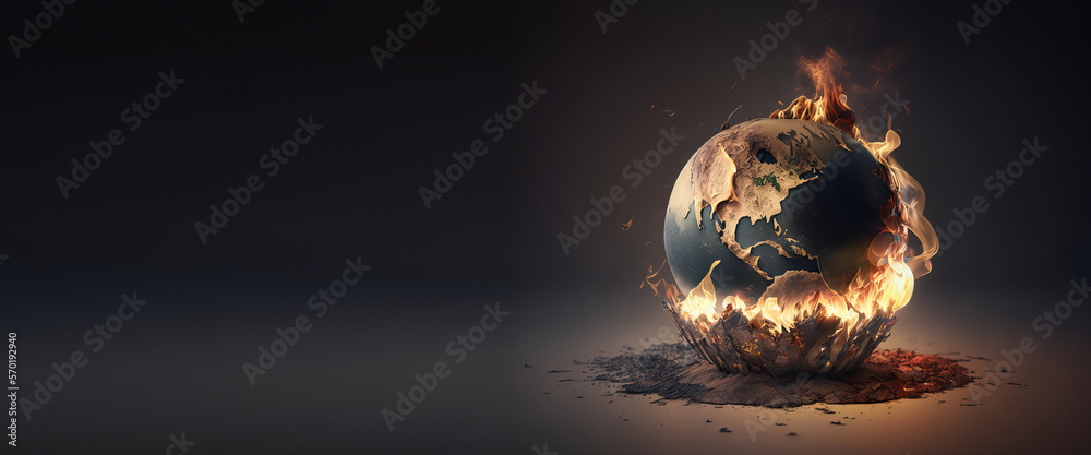 Realistic Burning Fragmented World background with Copy space, Global ...