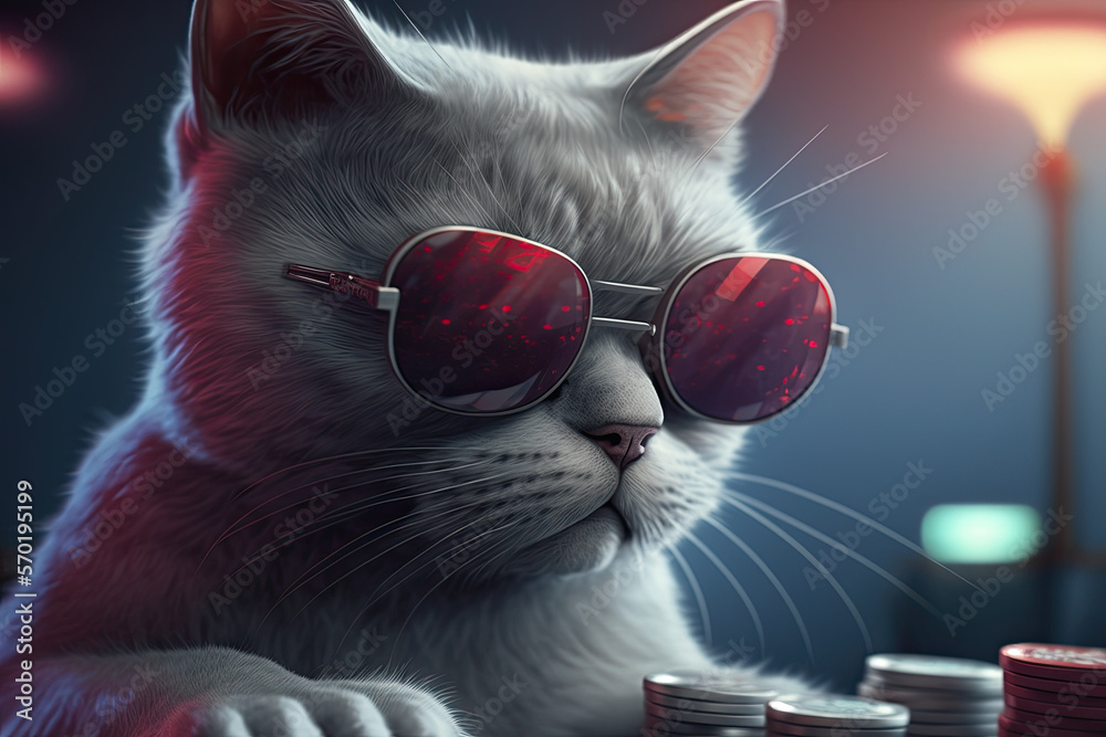 Cat Gambling in Poker with Sunglasses Generative AI Stock Illustration ...