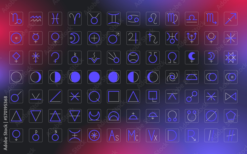 Zodiac, astrology elements, solar system, moon phases horoscope thin ...