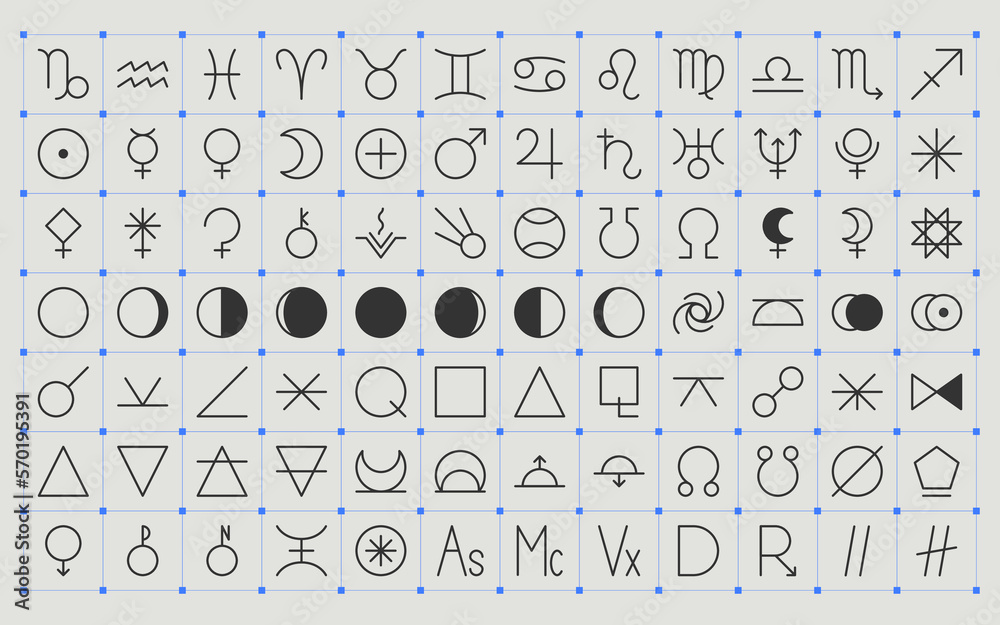 Zodiac, astrology elements, solar system, moon phases horoscope thin ...