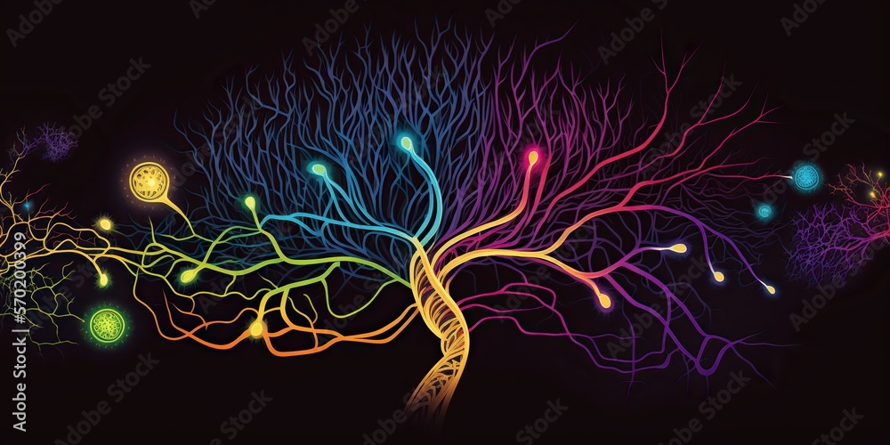 Vibrant abstract illustration of human nervous system showing the flow ...