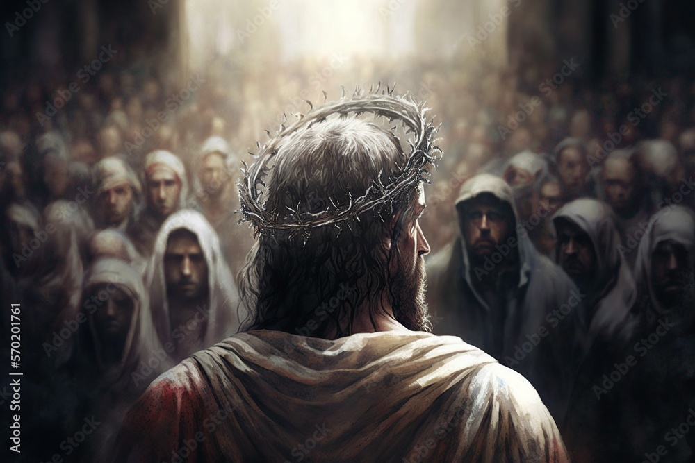image, Jesus Christ with the crown of thorns , blurred background, ai ...