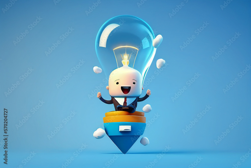3d cartoon character cute businessman driving a rocket creative light ...
