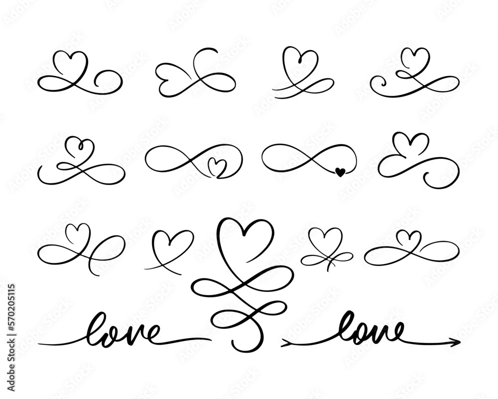 Hand lettering love heart infinity symbol with word set love you hand ...