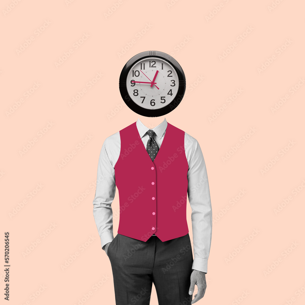 Contemporary art collage with men with head clock shaped. Time ...