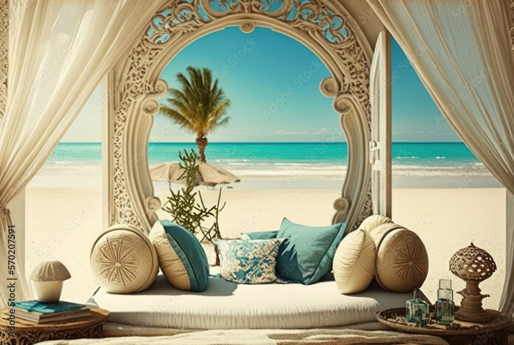 Beach luxury resort hotel room graphic design 3d model background ...