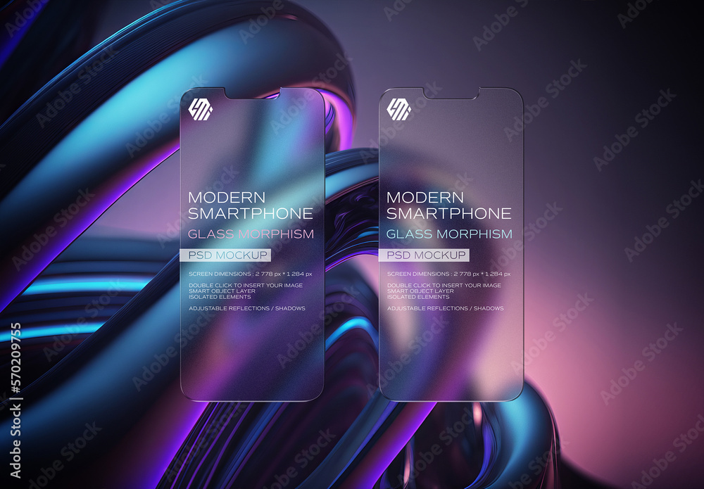 Glass Morphism Mobile Phone Mockup with Editable Background Stock ...