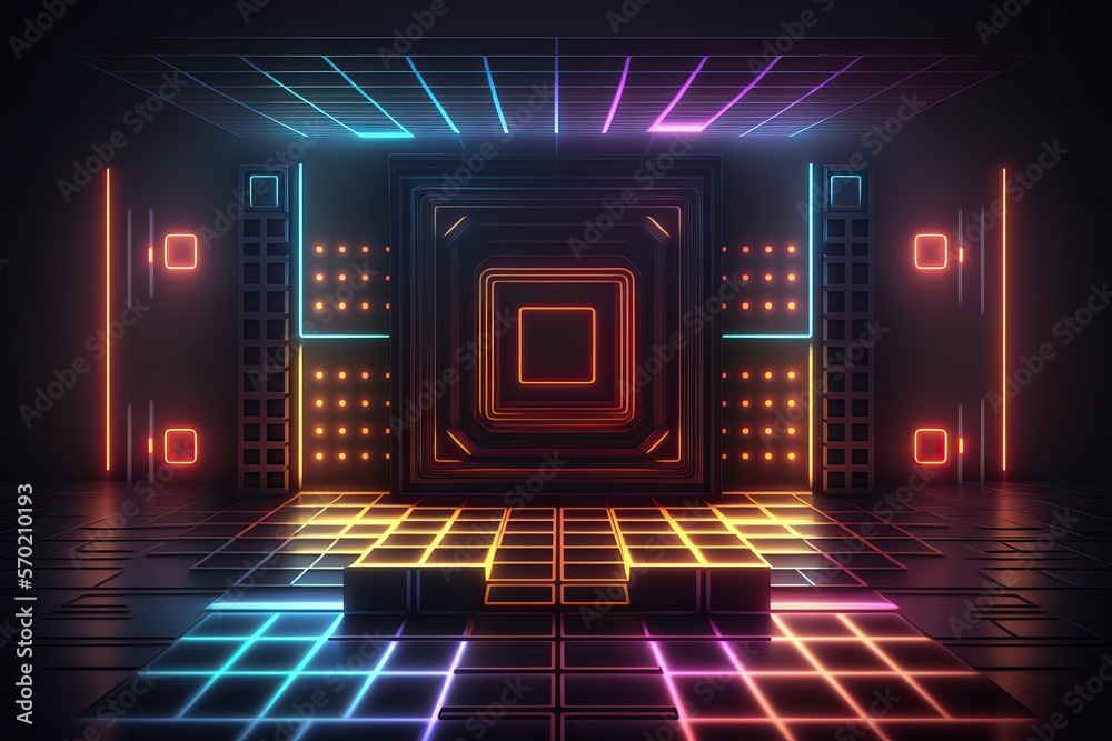 Neon lit stage with depth for product displays, showcases, events ...