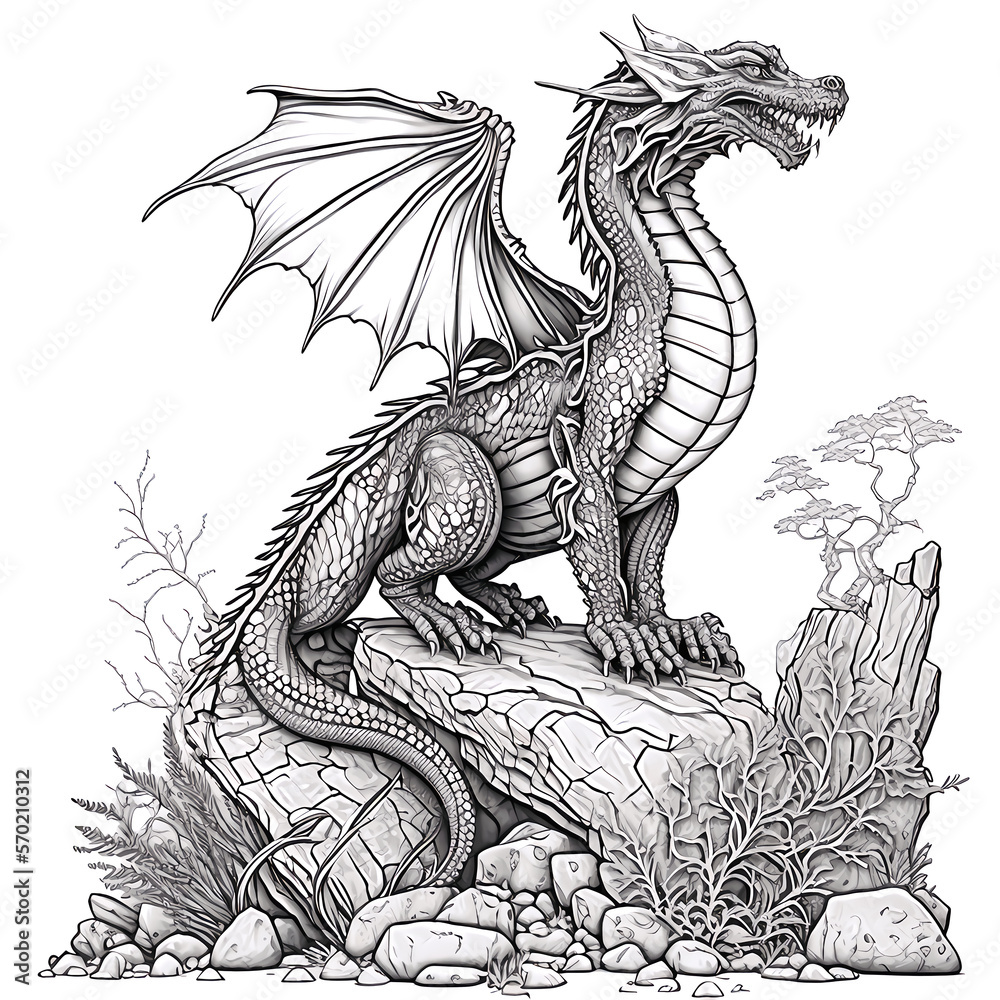 Gothic dragon, simple lines, coloring page generative ai ilustração do ...